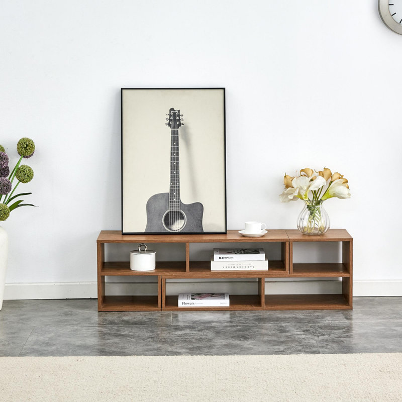 2 Shelf Bookcase L Shaped TV Console Stand Latitude Run Color Burly Wood